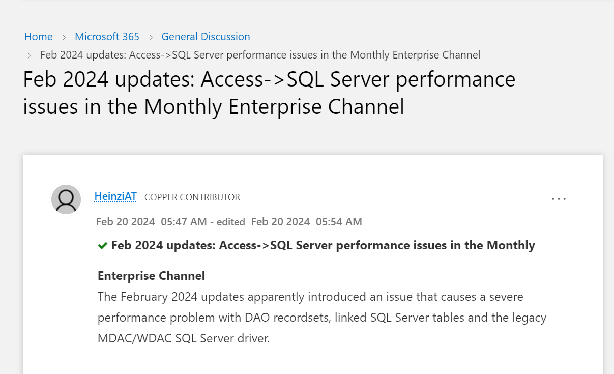 Microsoft quickly resolves Access and SQL Server performance glitch in February 2024 update