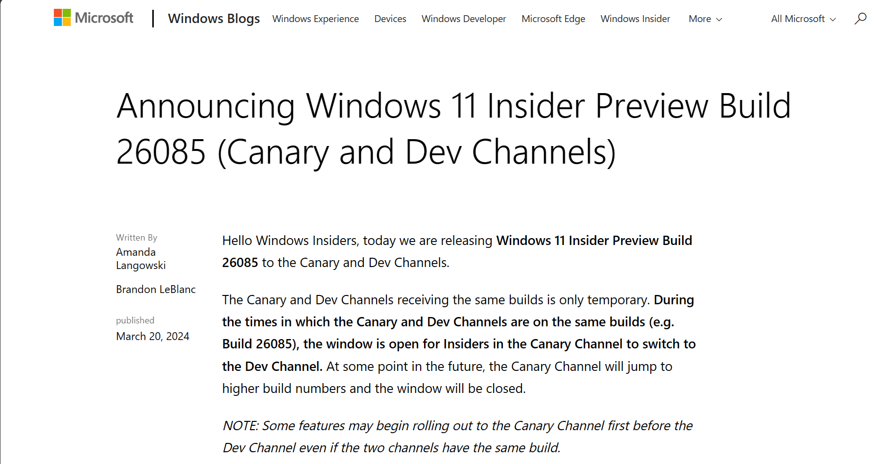 Windows 11 Insider Preview Build 26085 Announced For Canary And Dev ...